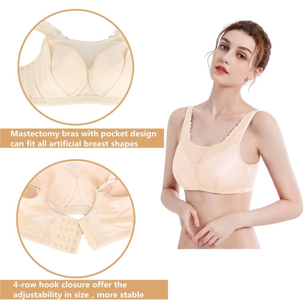 Mastectomy Bra for Women with Pockets for Prosthesis Mastectomy Silicone Breast Prosthesis Women (38/85C, beige)