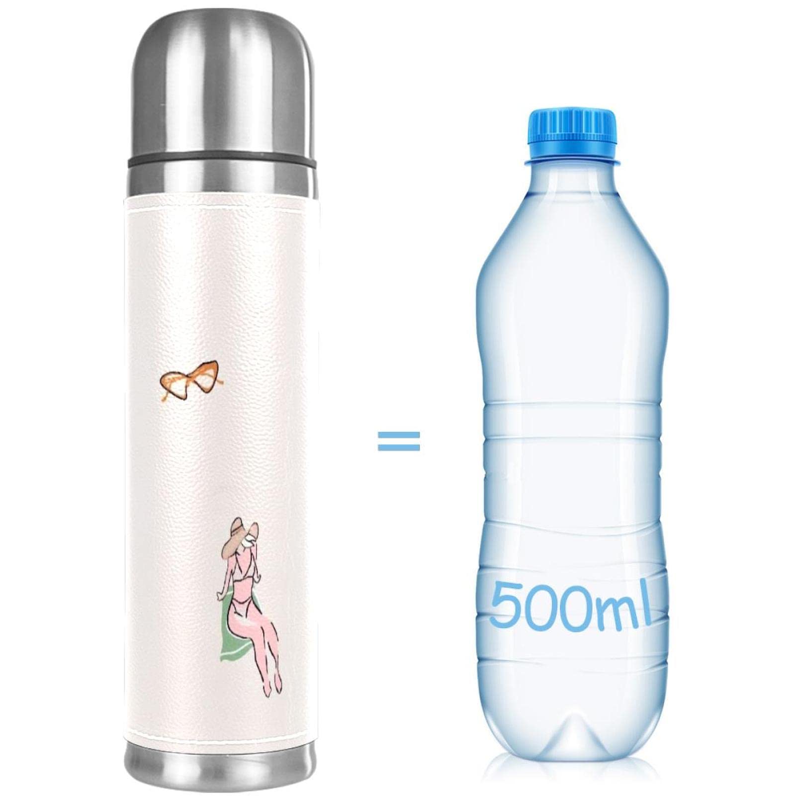 Stainless Steel Leather Vacuum Insulated Mug Beach Girl Thermos Water Bottle for Hot and Cold Drinks Kids Adults 16 Oz