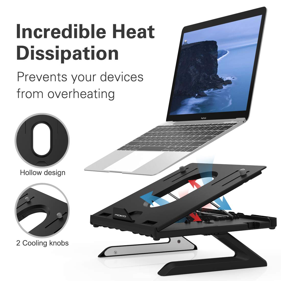 MoKo Laptop Stand, Multi-Angle Adjustable Laptop Holder for Desk Foldable Computer PC Riser Anti-Slip Mount for 2021 MacBook Pro 14", MacBook Pro Air, Surface Laptop, Notebook (10-15 Inch), Black