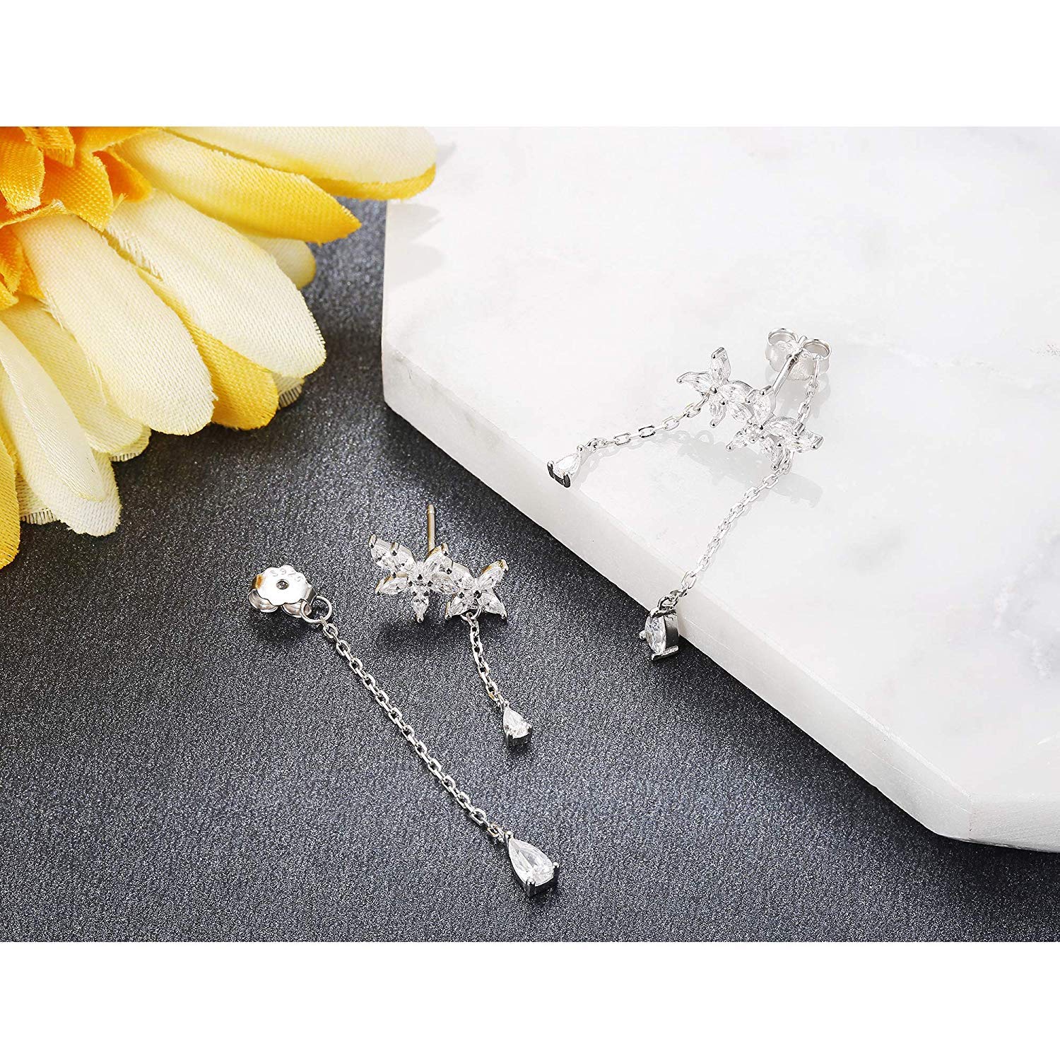 MSECVOI 925 Sterling Silver Leaves Wrap Earrings Crawler for Women Dainty Flowers Threader Tassel Chain