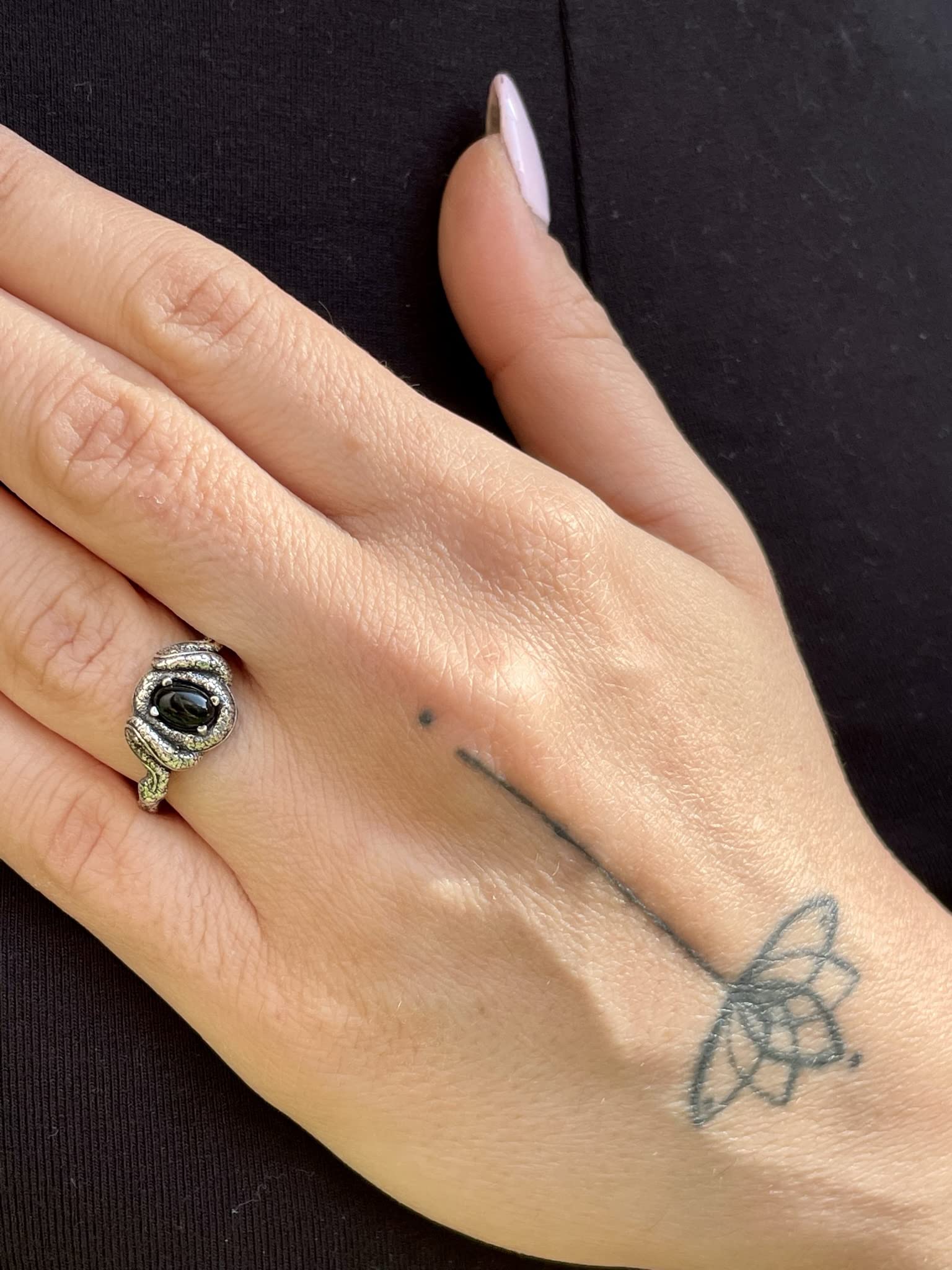 R&O Silver Boutique 925k Unique Snake Design Sterling Silver Women's Ring 3W (Black, 6)