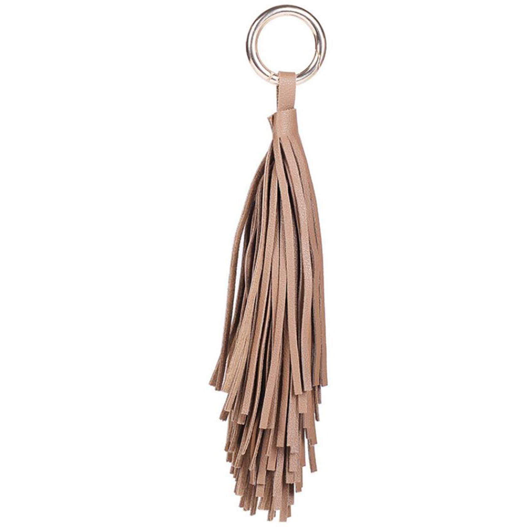 Sollarisy Tassels Keychain Car Circle Key Rings Fringe Handbag Backpack Charm Key Holder Birthday Gift for Girls,Brown, 21.5cm