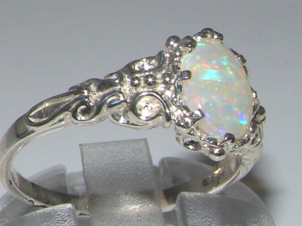 LetsBuyGold 10k White Gold Real Genuine Opal Womens Promise Ring - Size 9