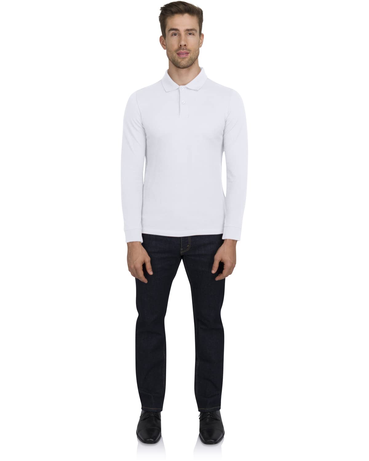 Three Sixty Six Men’s Untucked Casual Long Sleeve Polo - Collared Untuck Shirt with Two Button Placket and Stretch Fabric