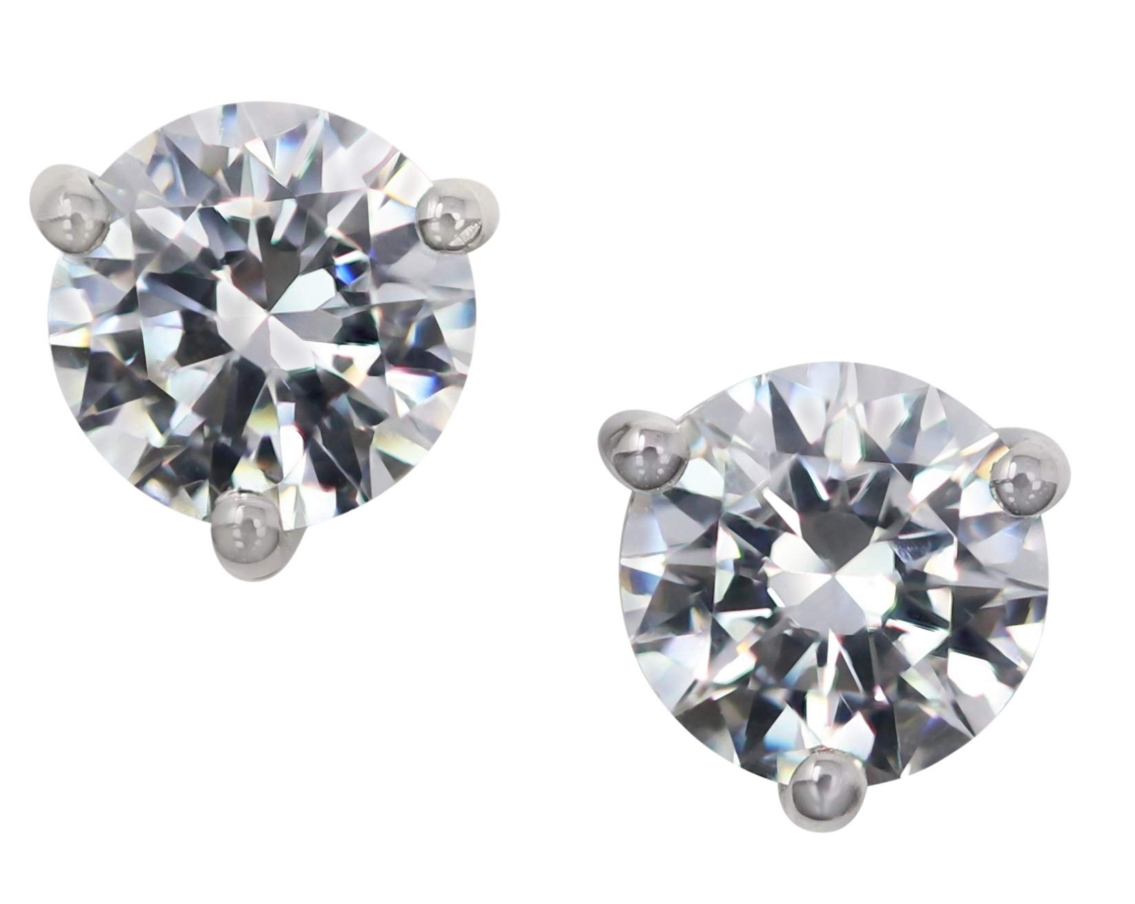 Oro Leoni 925 Sterling Silver Cubic Zirconia Stud Earrings 7 mm Round Rhodium Plated