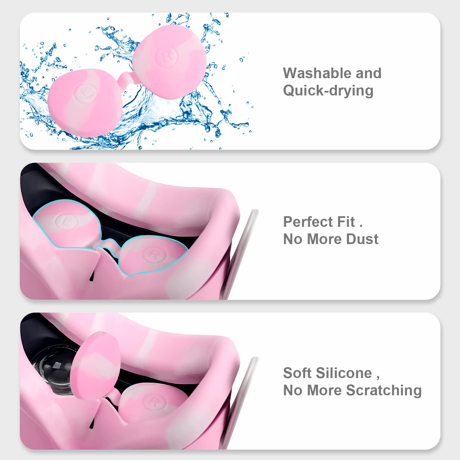 TOMSIN VR Silicone Face Cover, Full Coverage Grips Cover, Shell Front Cover with Lens Cover, Anti-Throw Protector with Adjustable Knuckle Straps Accessories Set for Oculus Quest 2 (Pink)