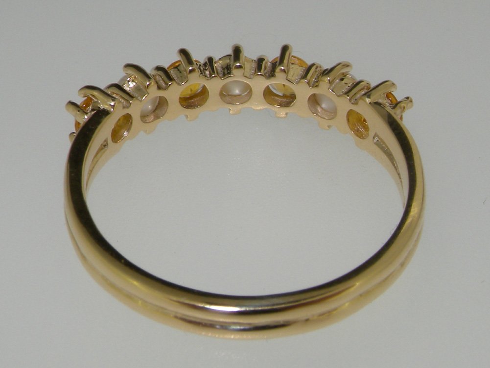 LetsBuyGold 14k Yellow Gold Cultured Pearl & Citrine Womans Eternity Ring - Size 7