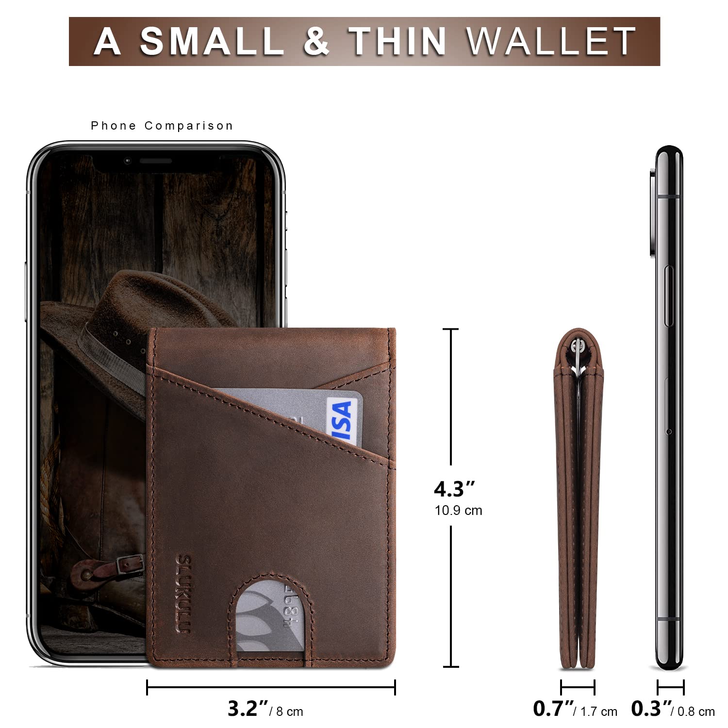 SLUKULU Leather Wallets for Men with Money Clip, Minimalist Bifold Wallet with 10 Card Slots and 1 ID Window ,RDIF Blocking Slim Wallet with Gift Box.