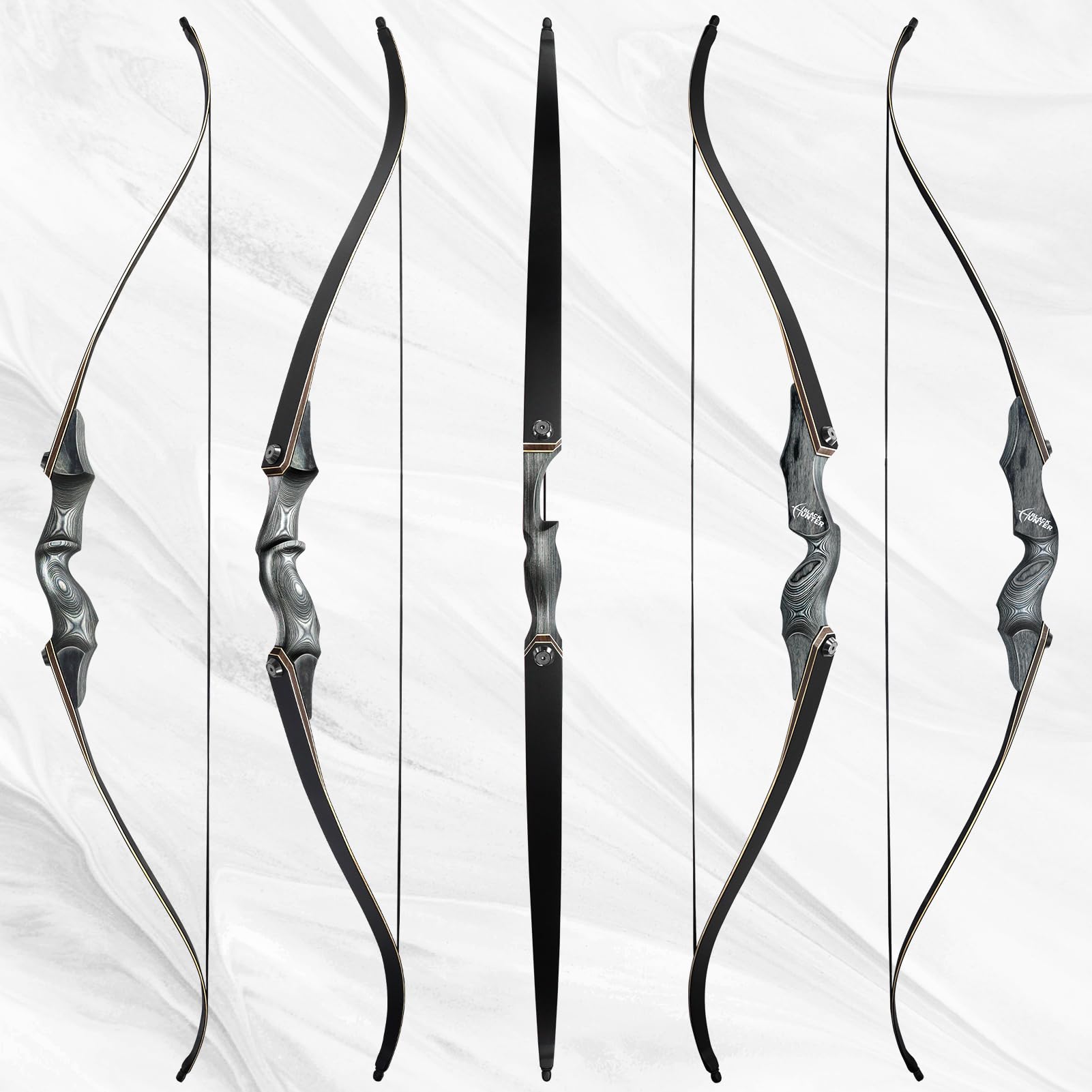 Obert Original Black Hunter Takedown Recurve Bow 60inch with Bamboo Core Limbs Archery Hunting Target Practice