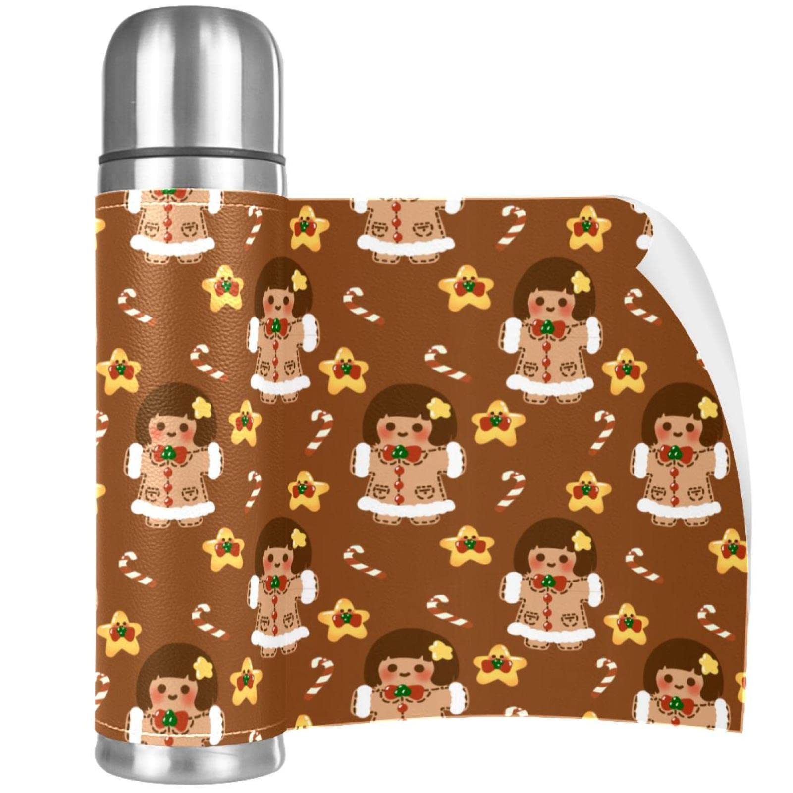 Stainless Steel Leather Vacuum Insulated Mug Christmas Cookies Thermos Water Bottle for Hot and Cold Drinks Kids Adults 16 Oz