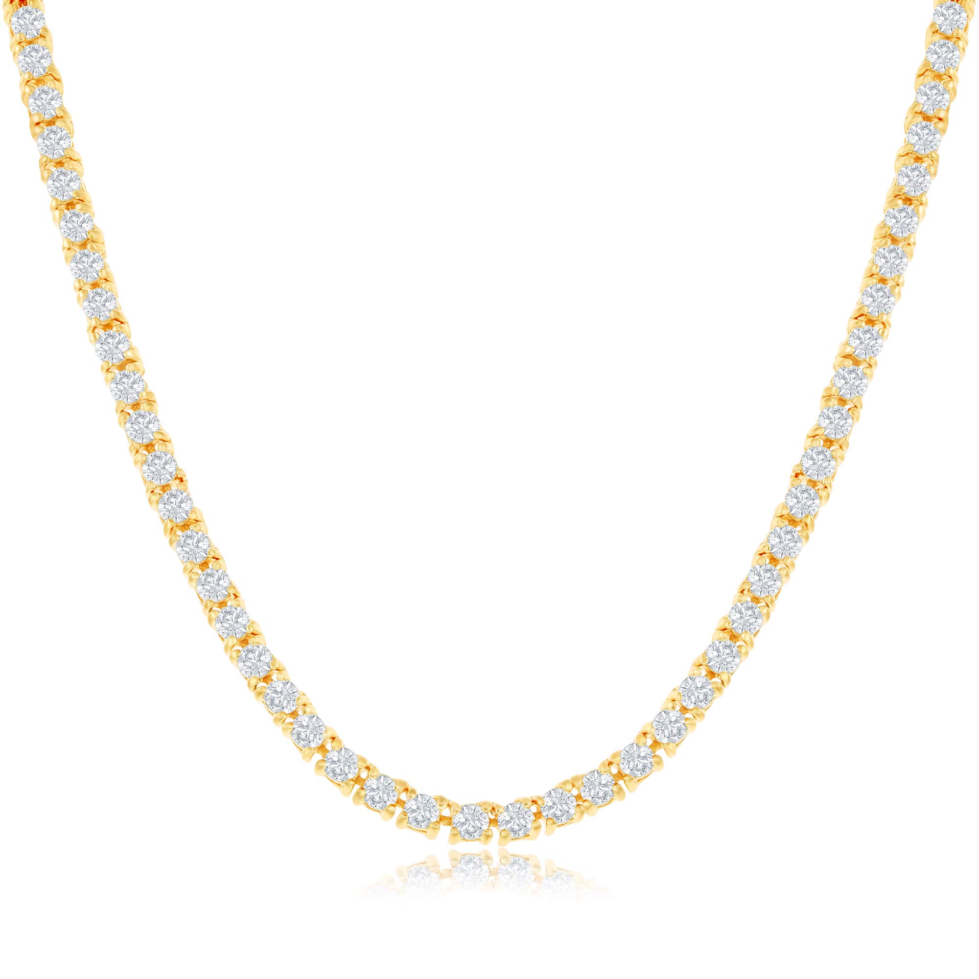 NYC Sterling Gold Plated Women's Magnificent 3mm Round Cubic Zirconia Tennis Necklace (Yellow, 16)
