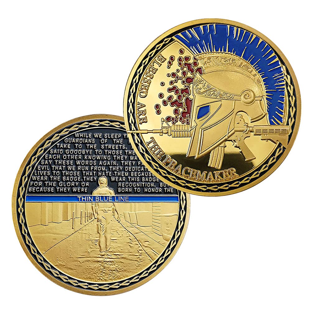 US Police Challenge Coin Thin Blue Line Prayer for Spartan Warrior Commemorative Collection