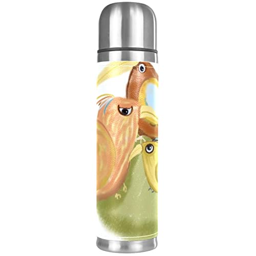 Stainless Steel Leather Vacuum Insulated Mug Bird Thermos Water Bottle for Hot and Cold Drinks Kids Adults 16 Oz