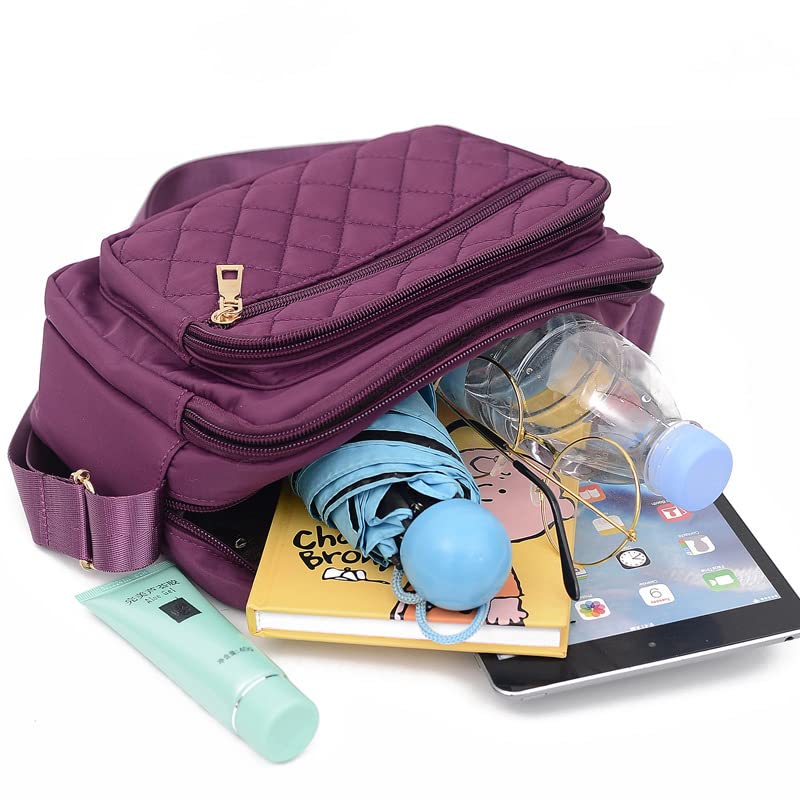 Sluxa Purple shoulder bag for women, Large women crossbody bag,Multi pockets purse pack for women.