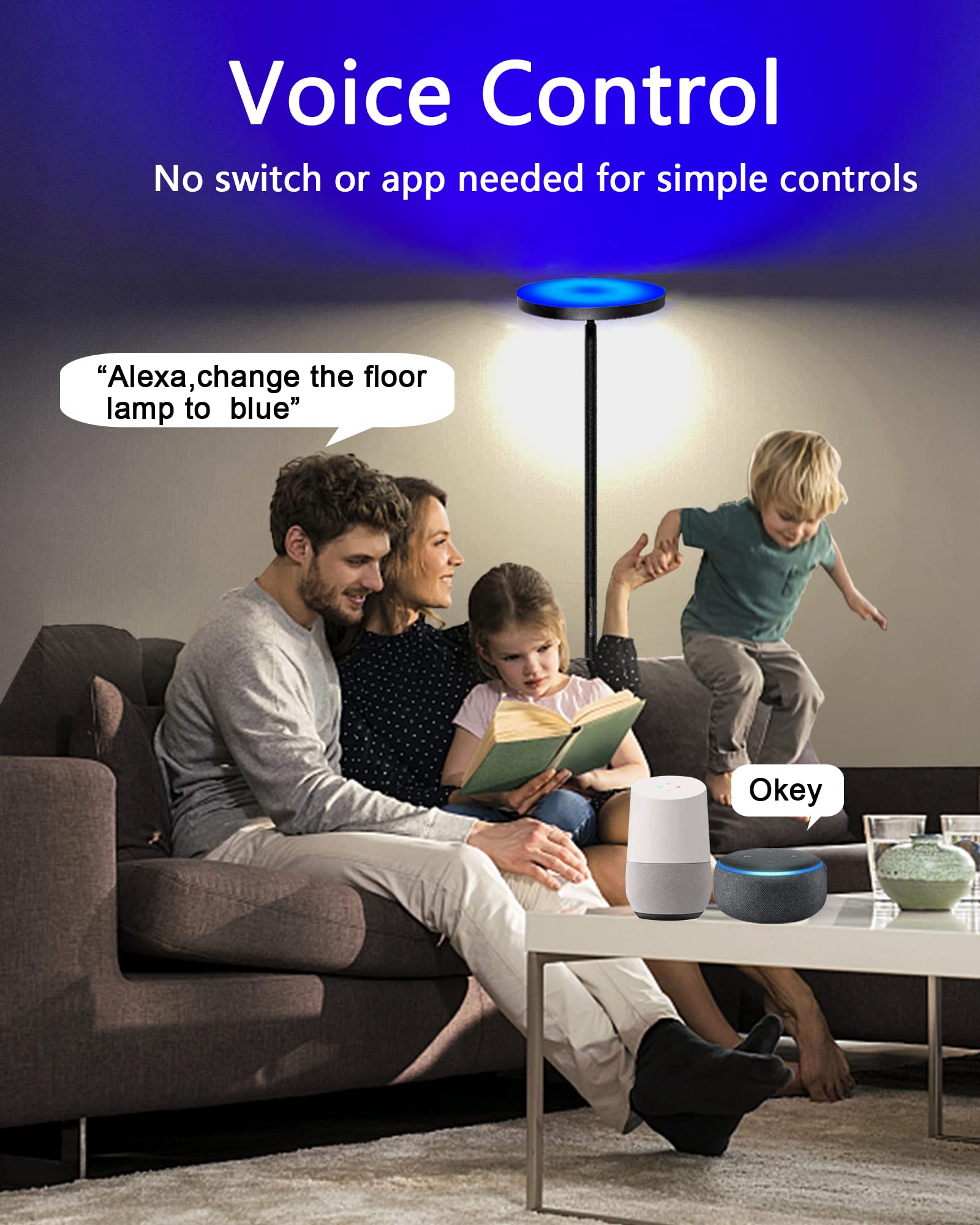 Ovensty Floor Lamp, RGB LED Standing Lamp with Modern Double-Side Lighting, Smart App Control, 2700K-6500K Color Changing Dimmable Upgraded Super Bright Tall Lamps for Bedroom Living Room