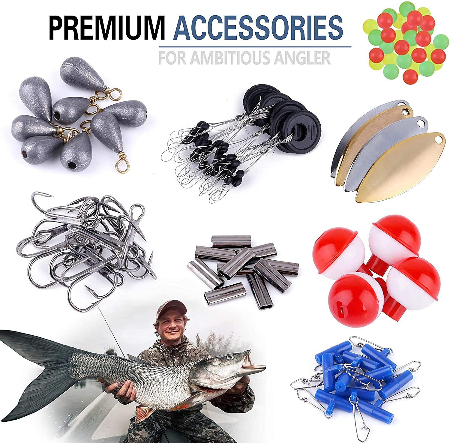 PLUSINNO Fishing Net Fish Landing Net, 263pcs Fishing Tackle Kit with Tackle Box