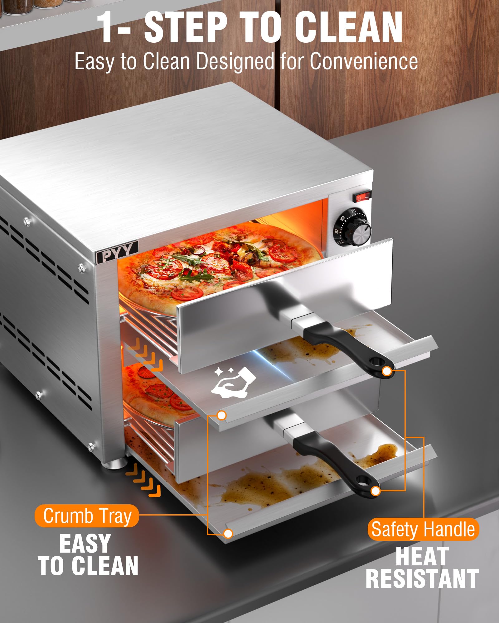 PYY Countertop Pizza Oven Electric Indoor Pizza Oven Commercial Stainless Steel 2-Layers Pizza Cooker with Timer for Home Restaurant Silver