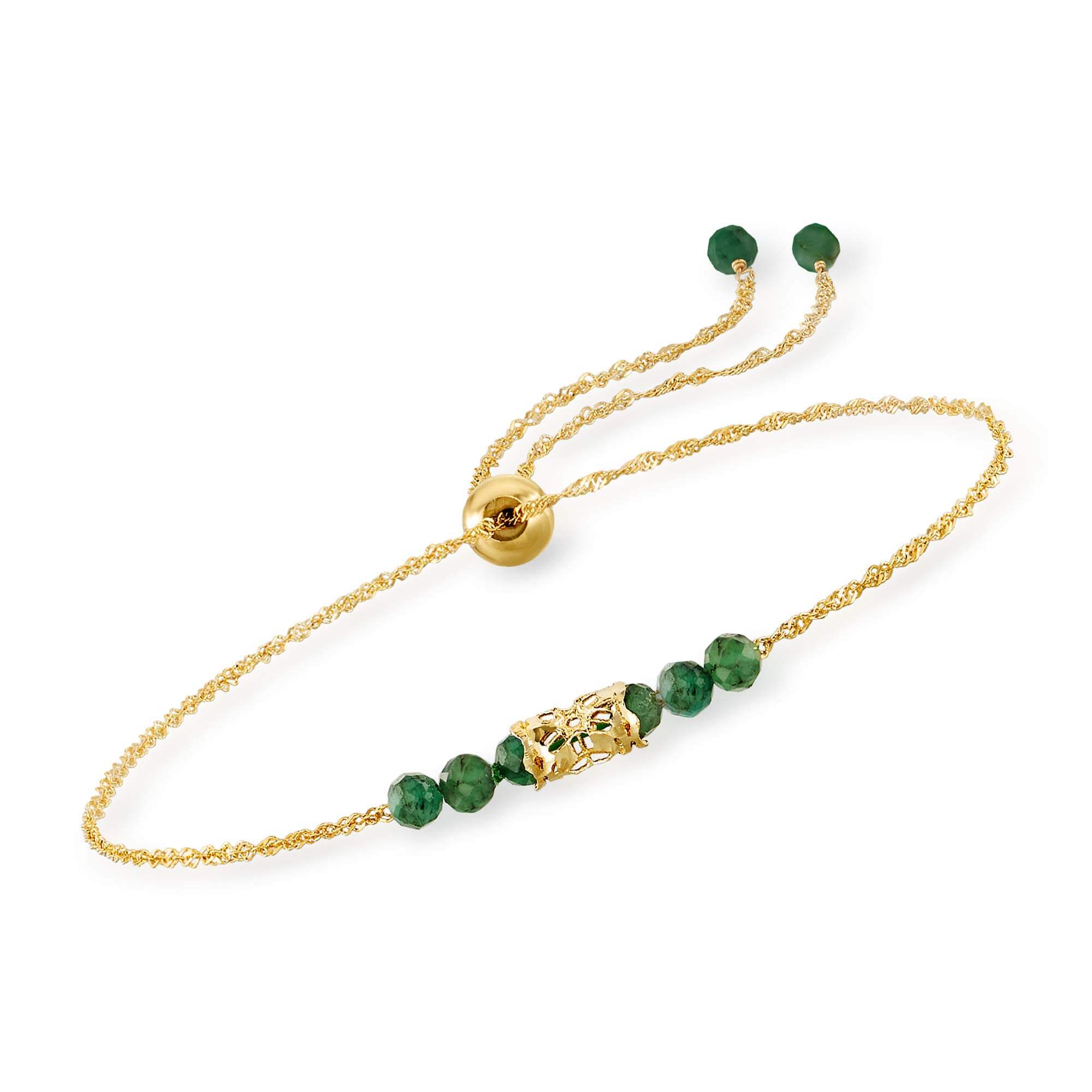 Ross-Simons 1.00 ct. t.w. Emerald Bead Bolo Bracelet in 14kt Yellow Gold