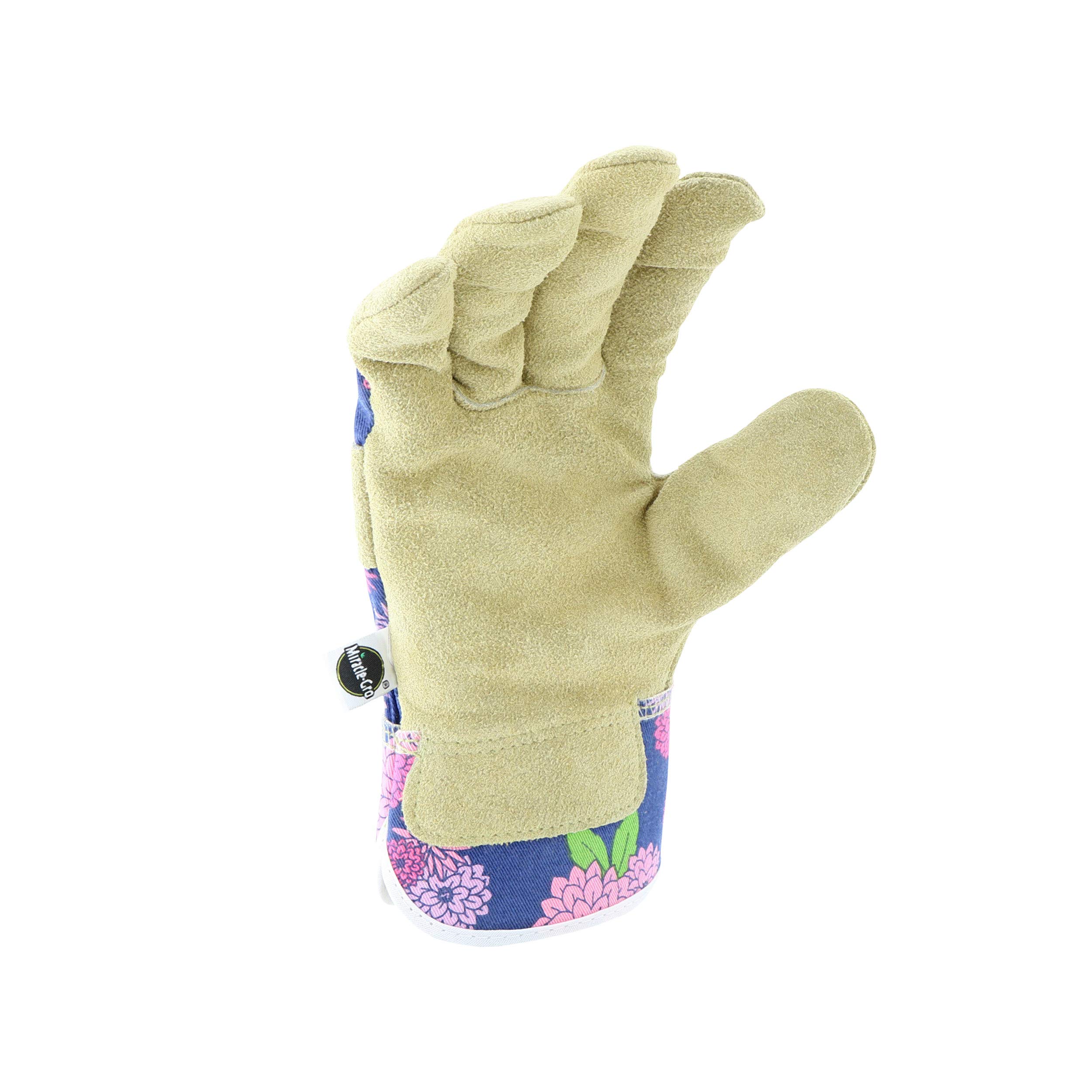Miracle-Gro MG23012/WSM Split Cowhide Garden Gloves β Floral, Small-Medium, Canvas Back Leather Palm Gloves for Women
