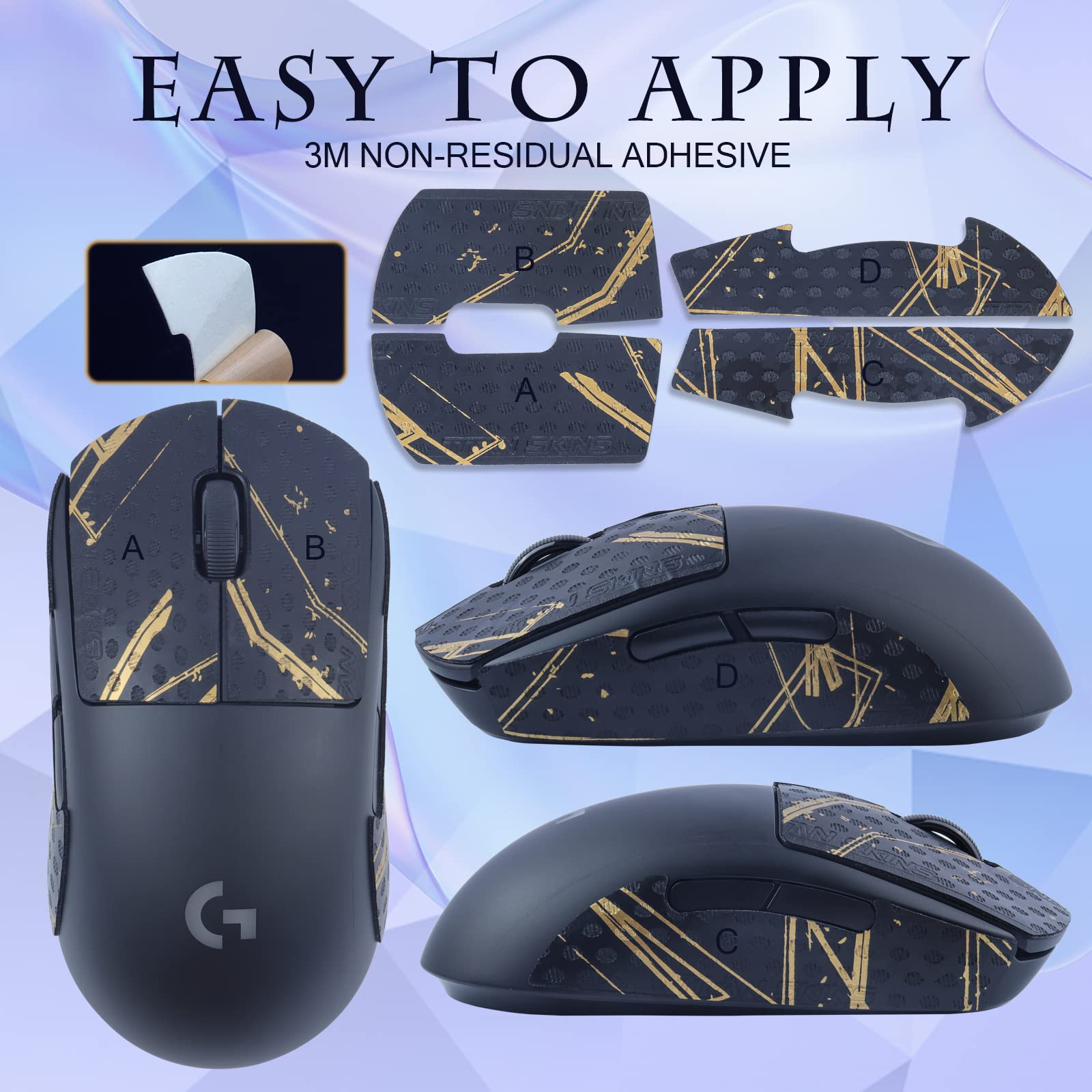 Wunzkii Mouse Grip Tape for Logitech G Pro Wireless, Anti-Slip Non-Fading Gaming Mouse Skin Sweat Resistant, Easy to Use, Self-Adhesive Design, Pre-Cut