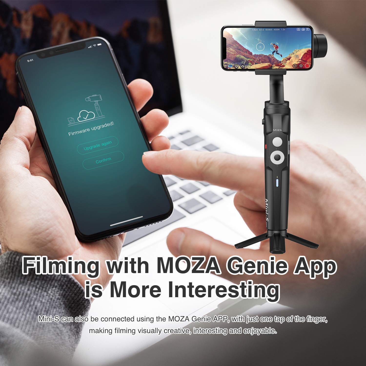 MOZA Mini-S Smartphone Gimbal, One-Button Zoom Object Tracking Foldable 3 Axis Gimbal Stabilizer for Smartphone