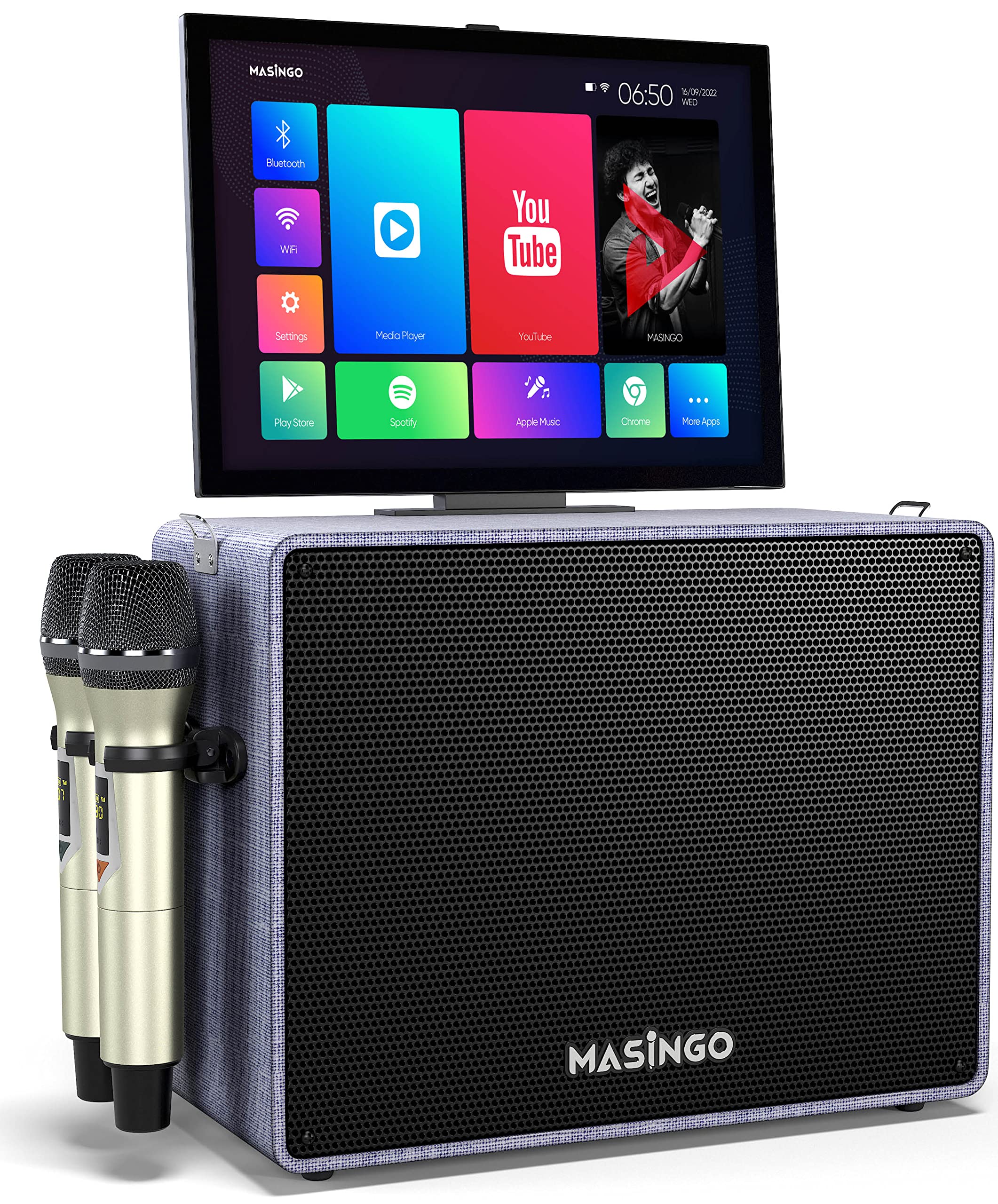 Professional Karaoke Machine with Lyrics Display Screen for Adults, 2 Wireless Microphones, Bluetooth Portable PA Speaker System Set with Built in 15" Touch Tablet with Android & WiFi, Alto X6 1.0