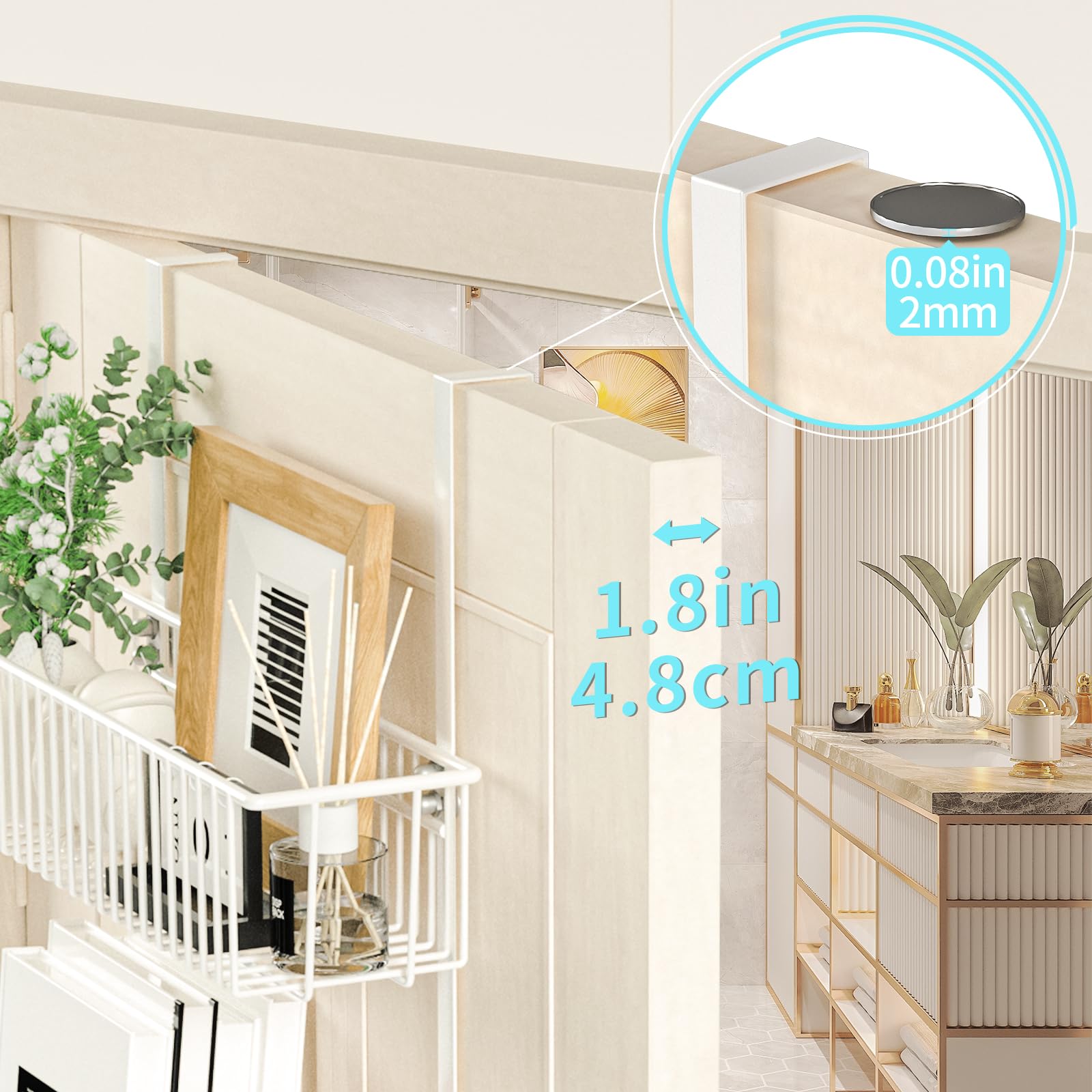 Over The Door Hooks Organizer,Door Hanger Door Storage with 2 Baskets,Over The Door Towel Rack Coat Hooks with 12 Hooks,for Bathroom,Bedroom,Kitchen,Office,Apartment(White)