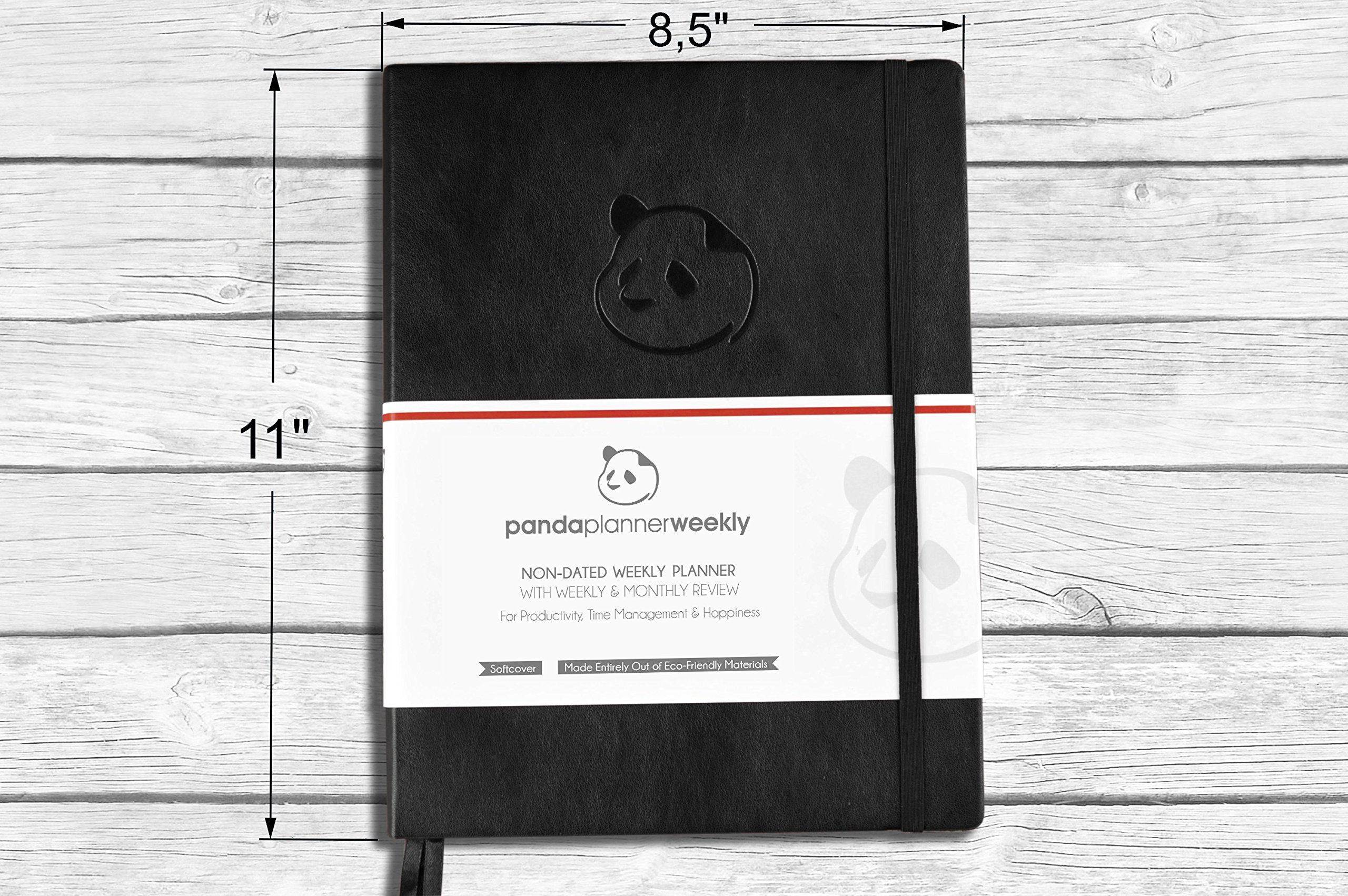 Panda Planner Undated Weekly Planner - 12 Month Organization - Productivity & Happiness - Journal - Daily Gratitude - Bonus Monthly Agenda - Black - Softcover