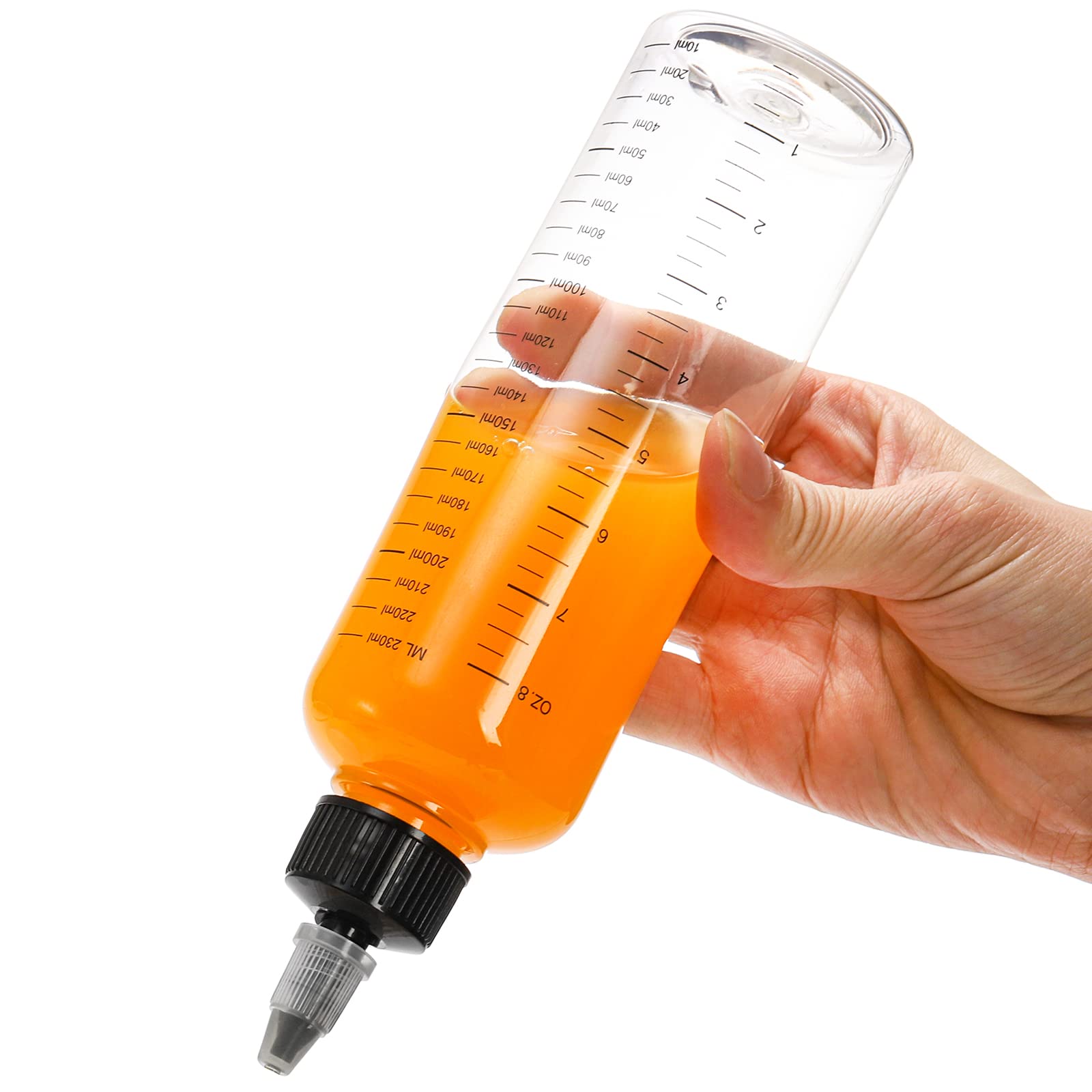 WUWEOT 20 Pack 8.5 oz Graduated Boston Dispensing Bottles, 250ml LDPE Plastic Squeeze Bottles, Empty Dropper Water Liquid Bottles with Twist Caps for Paint, Glue, Crafts, Ink, Liquids, Oil