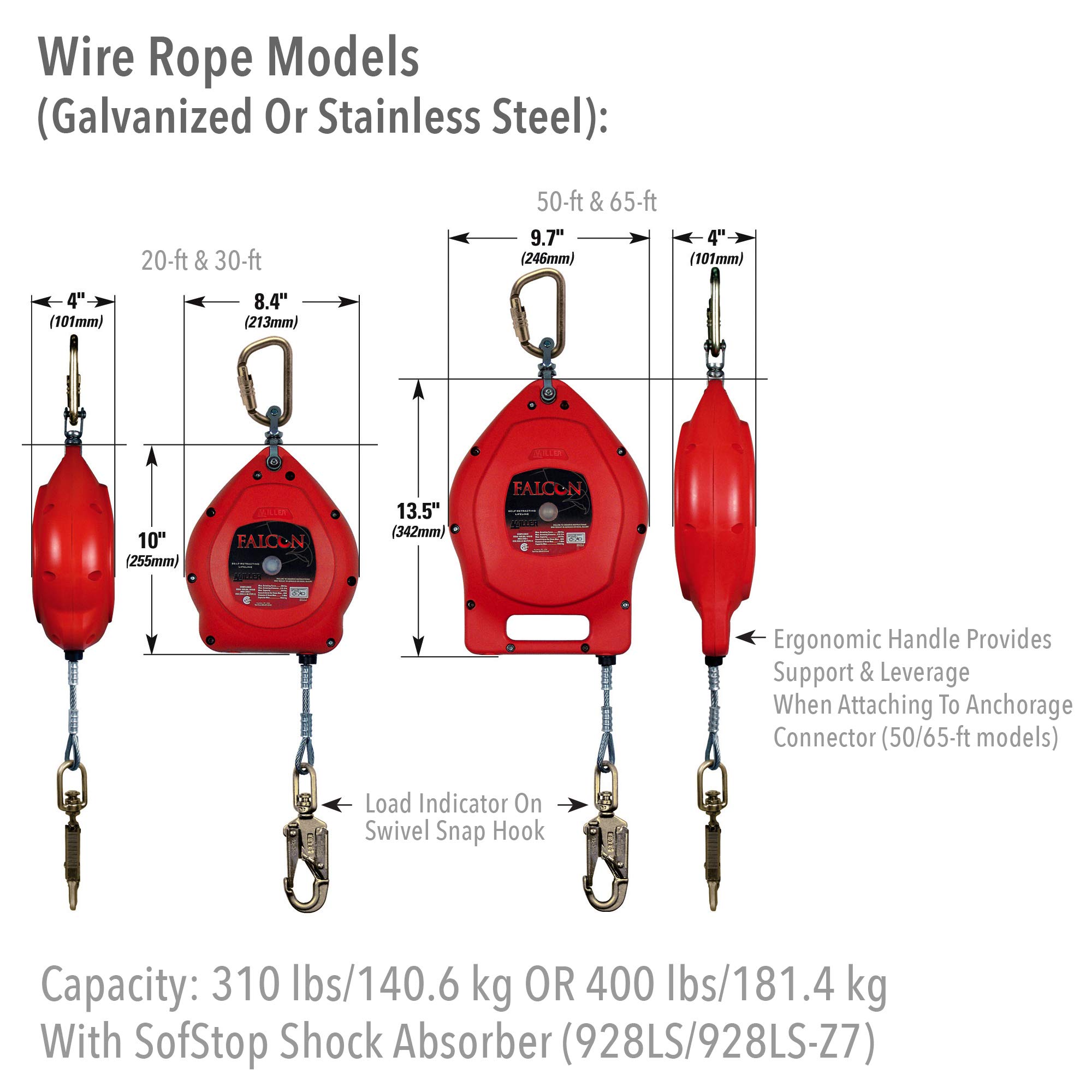 Miller by Honeywell Falcon 20-Foot Self-Retracting Web Lifeline with Swivel/Carabiner & Snap Hook (MP20P-Z7/20FT)