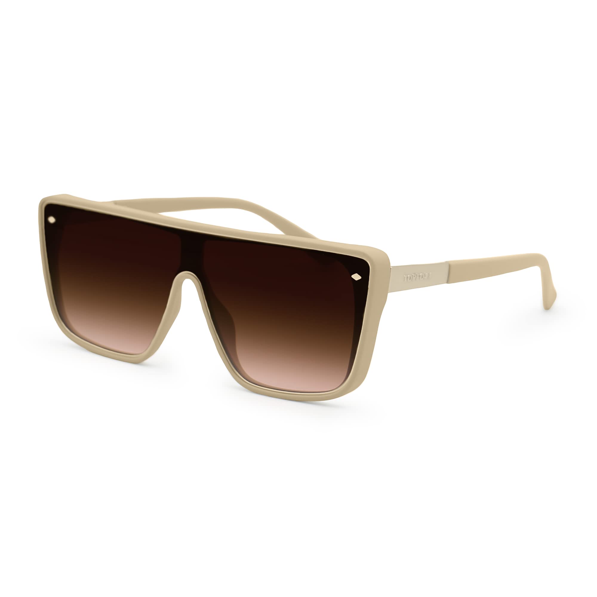 TOPFOXX - Rayz - Designer Square Sunglasses for Women Oversized - Total UV 400 Protection - Designed with IG Beauty Guru Raya Coleman (One Size, Nude)