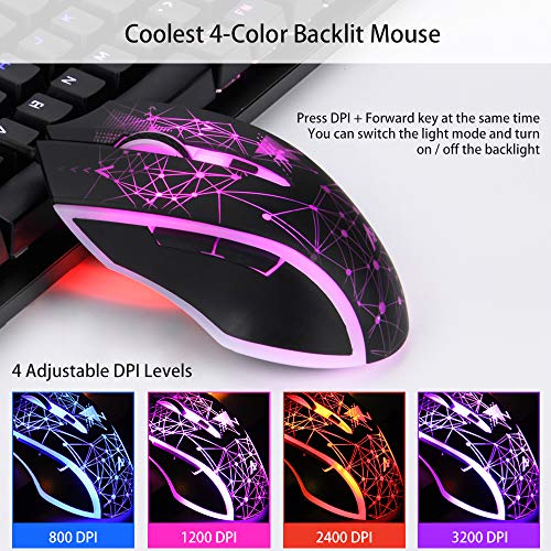 NACODEX Warder Mechanical Gaming Keyboard and Mouse Combo Blue Switch 104 Keys Anti-Ghosting RGB Backlit Floating Keyboard, 3200 DPI 6 Programmable Button Mouse Wired (Blue Switches Black)