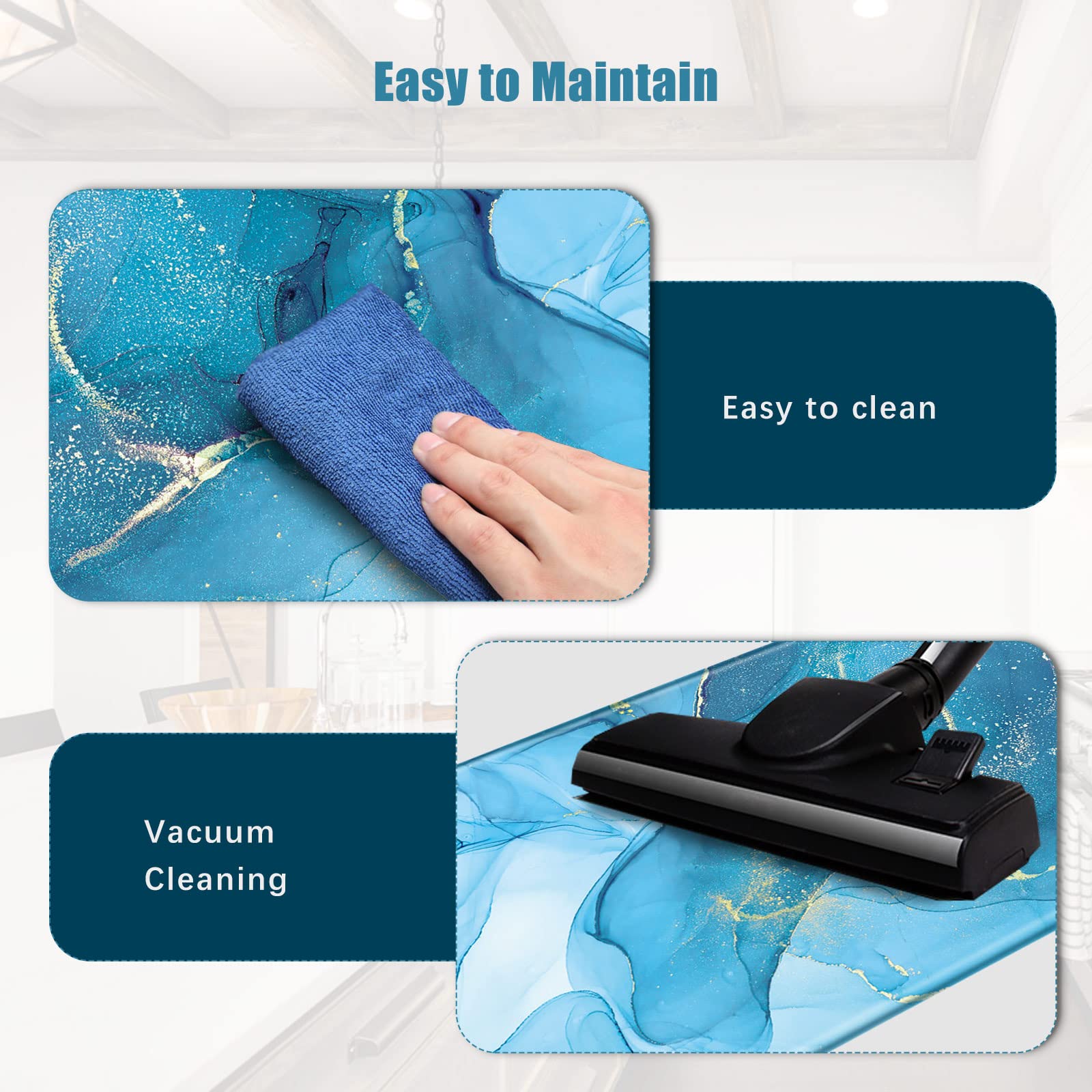 Sofort Kitchen Mat, Cushioned Anti Fatigue Kitchen Rug, Set of 2 Non Slip Waterproof Blue Marble Kitchen Mats for Floor, Comfort Standing Mats for Kitchen, Office, Sink, Laundry