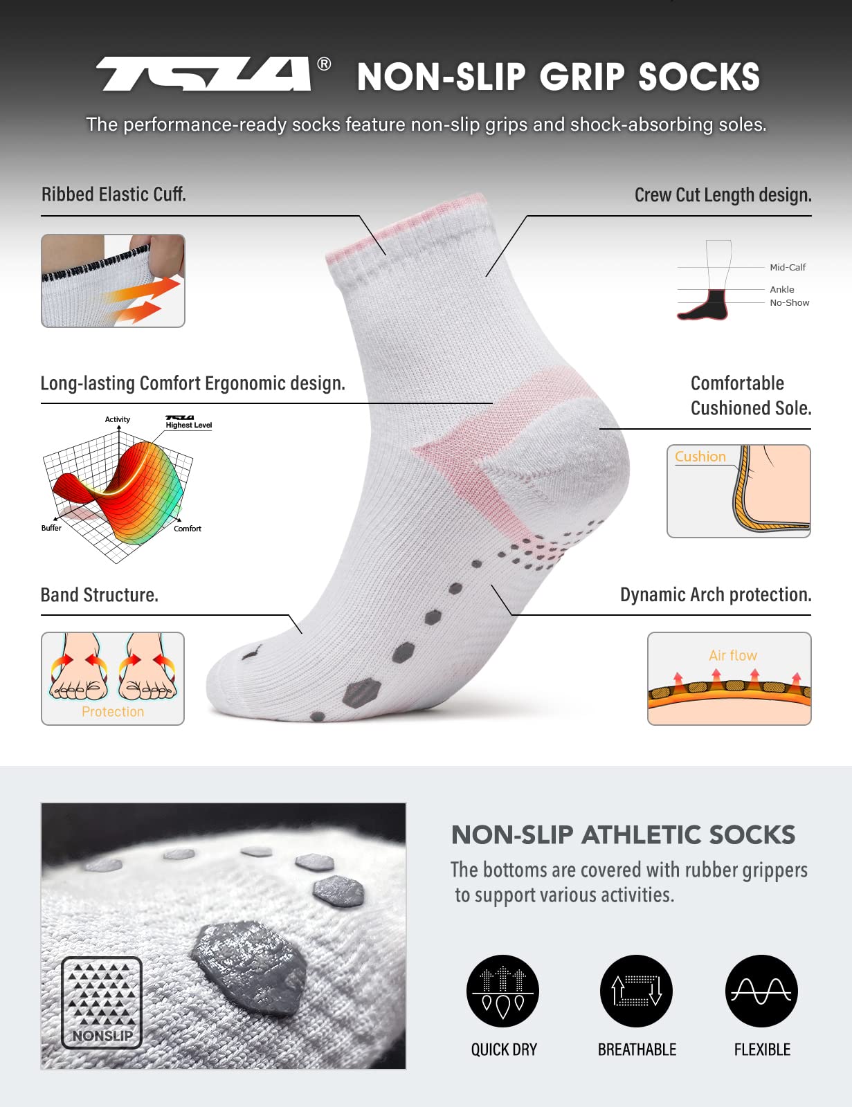 TSLA Men's Athletic Cushioned Comfort No Show/Short Crew Socks, Sport Running Socks with Mesh, No Show 6Pairs Black, Large