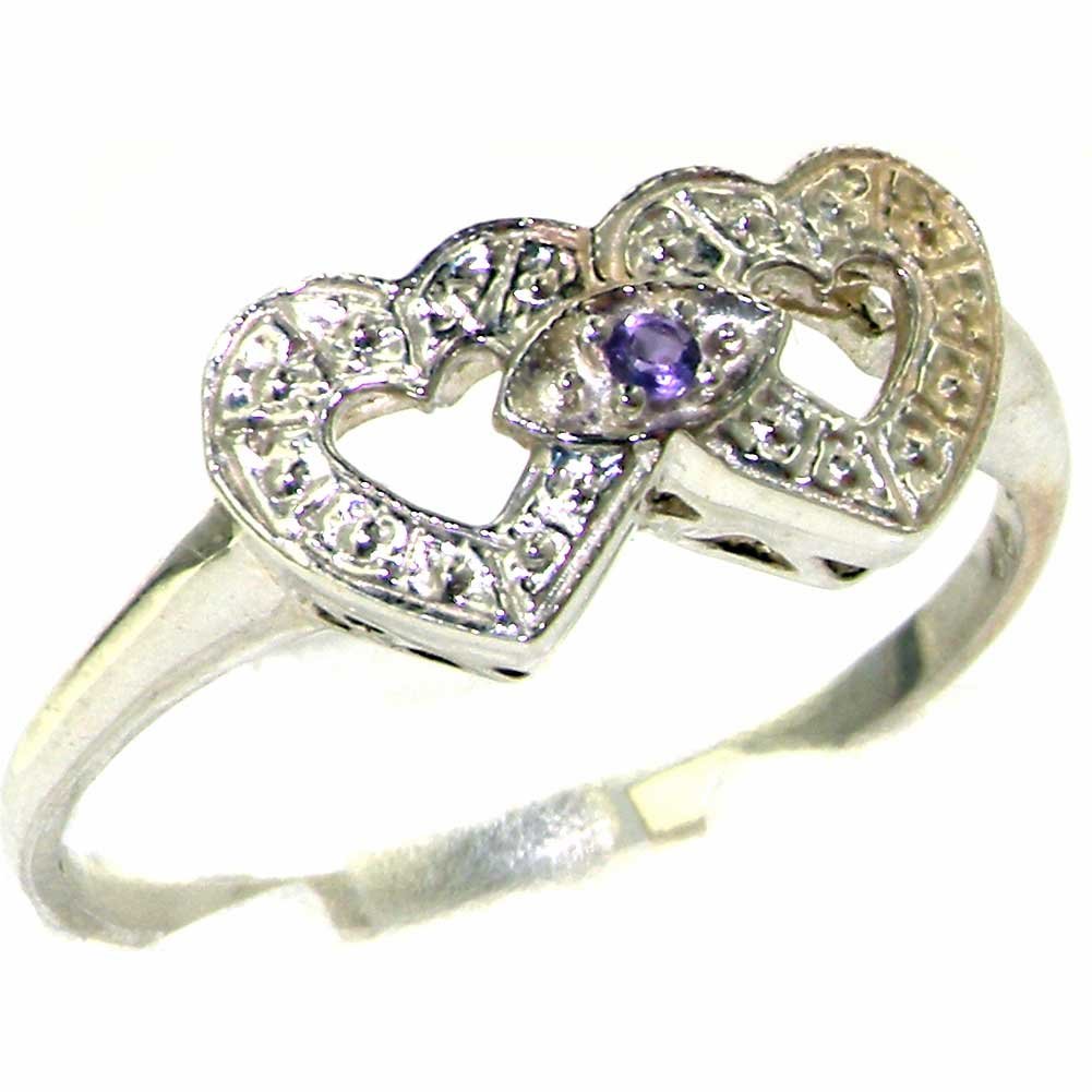 LetsBuyGold 925 Sterling Silver Natural Amethyst Womens Sweetheart Ring - Sizes 4 to 12 Available