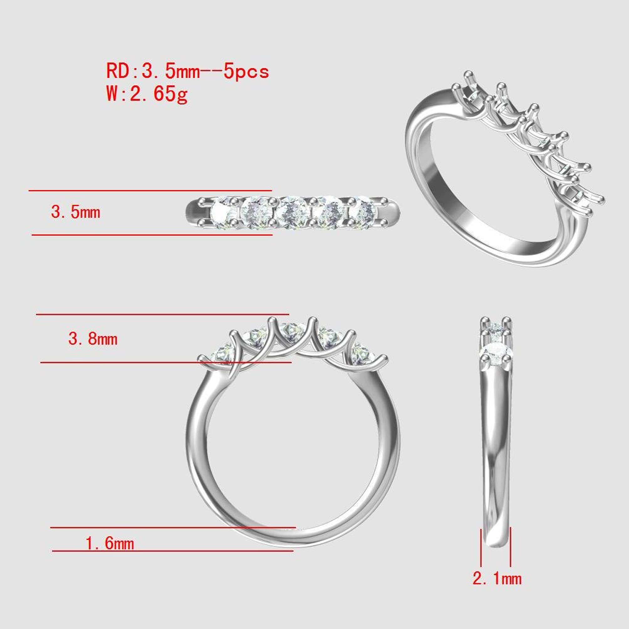 NANA Jewels Lucita Anniversary Ring Simulated Diamond Zirconia Wedding Band 5 Stone 3.5mm - Sterling Silver Size 7