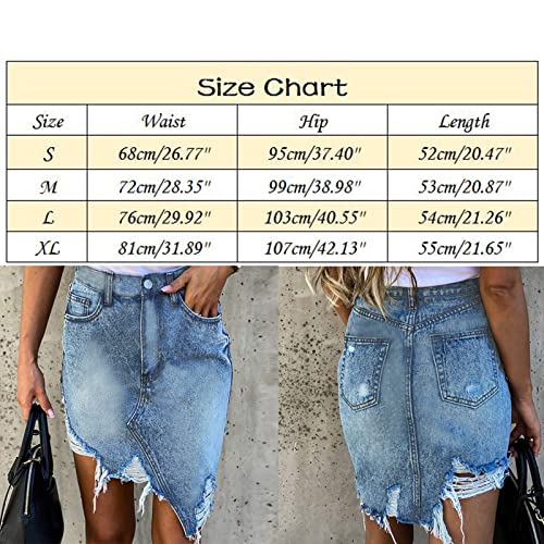 Tenworld Womens Denim Skirt Distressed Jeans for Women Side Slit Daily Casual Classic Blue Buttons Pockets Ripped White