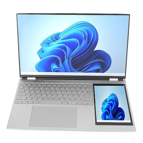 PenRux Laptop, 15.6 Inch 1920x1080 HD 16GB RAM Quad core Double Screen Laptop for Windows 11, 7 Inch IPS Touch Screen Fingerprint Unlock 2.4G 5G WiFi BT 4.2 Notebook with RGB Keyboard