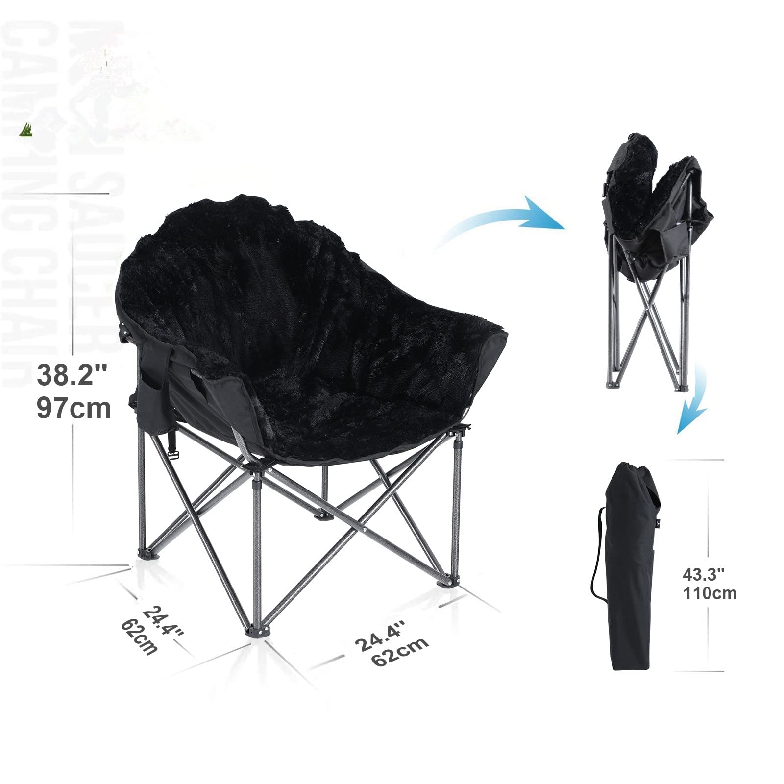 Oversized Portable Folding Comfy Saucer Plush Moon Dorm Chairs for Camping, Outdoor, Bedroom with Carry Bag Support 350lbs