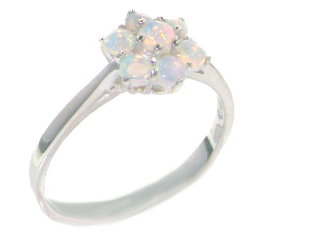 LetsBuyGold 925 Sterling Silver Real Genuine Opal Womens Cluster Promise Ring - Size 9