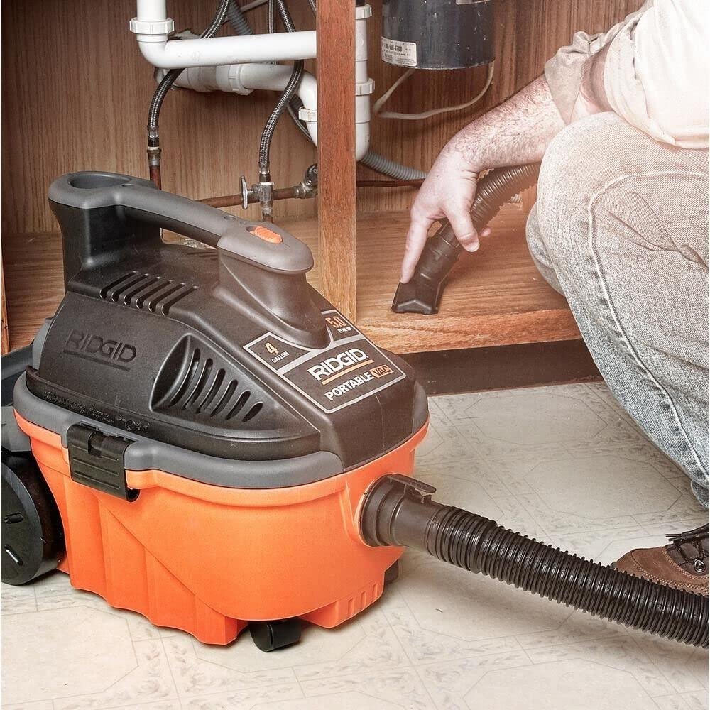 TELES Wet Dry Vacuums with Rear Wheels, 5.0 Peak HP, 4-Gallon Wet Dry Vacuum Cleaner with Tool Kit Casters Powerful Cartridge Filter
