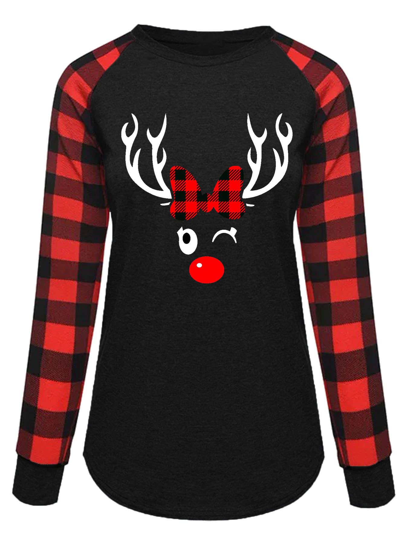 TSMNZMU Womens Valentine's Day T-Shirt Splicing Sleeve Raglan Shirt Love Heart Printed Buffalo Plaid Graphic Tees