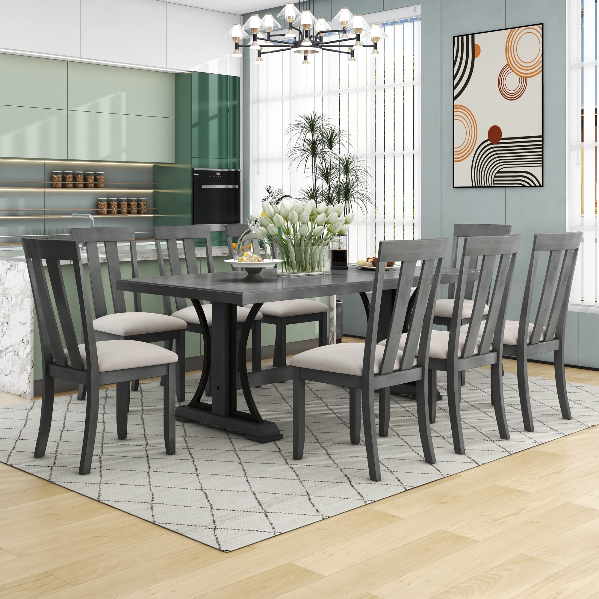 Merax Dining Chairs, Soft Fabric Dining Chairs Set of 4, Dining Room Chairs with Seat Cushions and Curved Back (Gray, Set of 4)