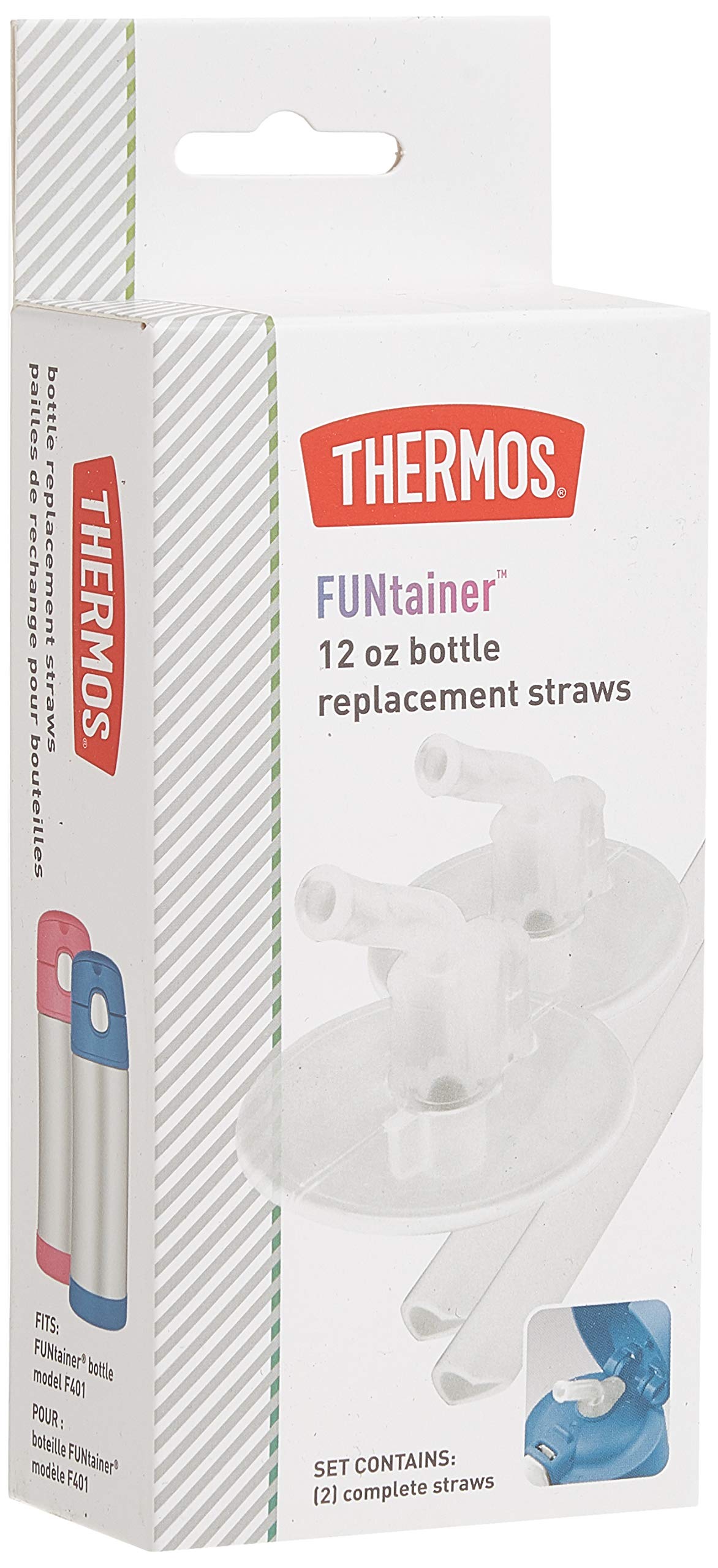 THERMOS FUNTAINER 10 Ounce Stainless Steel Vacuum Insulated Kids Food Jar with Folding Spoon Replacement Straws