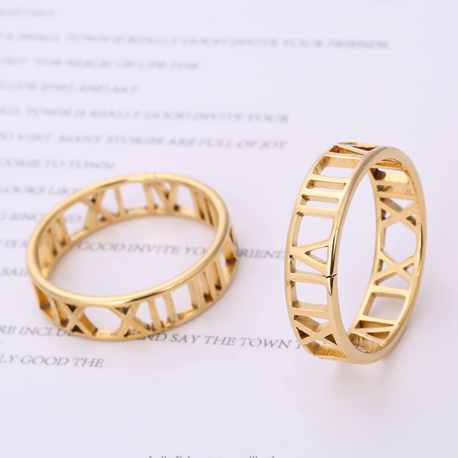 PEIMKO Personalized Cutout Roman Numeral Band Ring, Wedding Date Ring, Custom Made With Any Date/Name Size 5-12.5" (18K Gold Plated Silver)