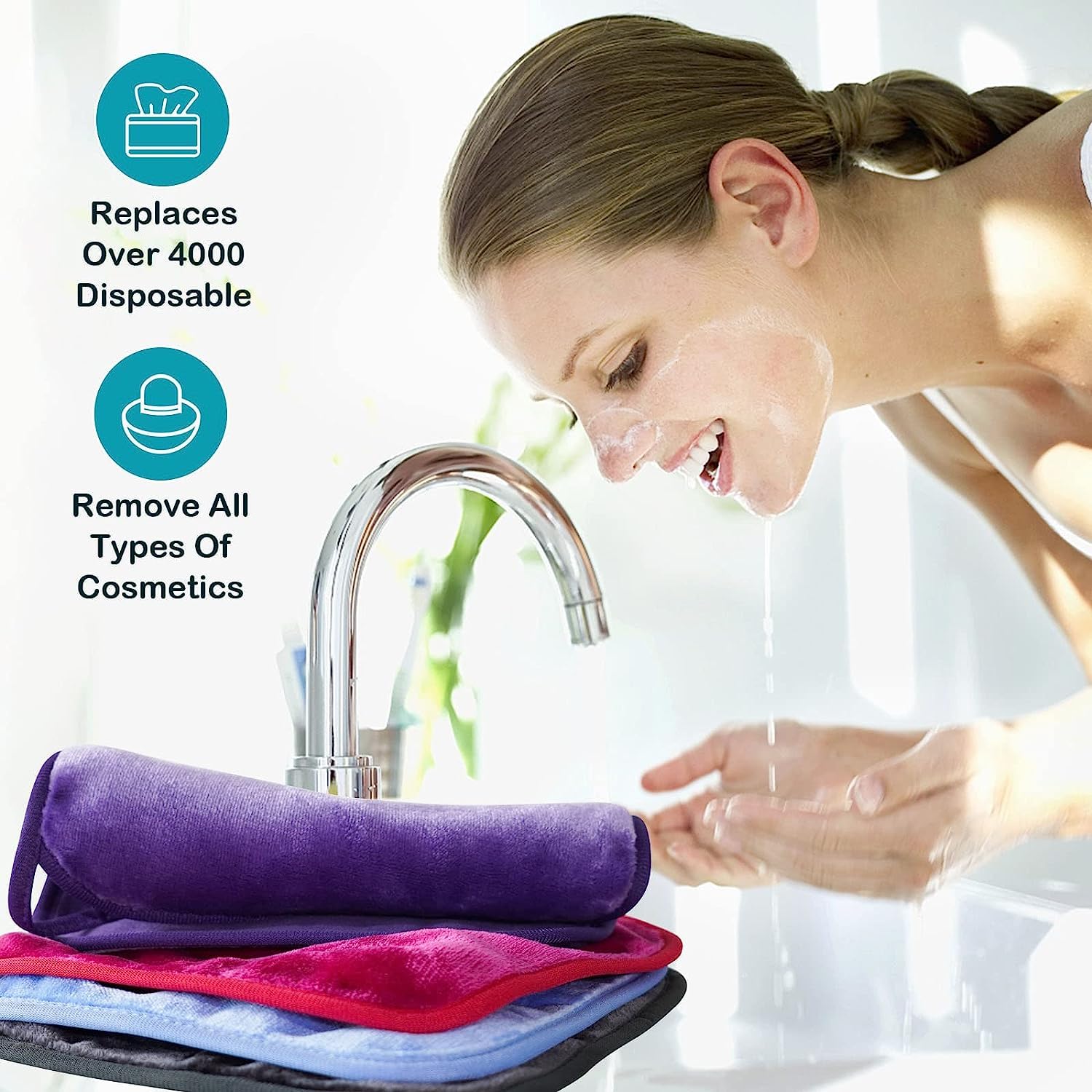 Makeup Remove Cloths Face Towels, Reusable Makeup Remover Cloths (4packs), Makeup Remover Towel Reusable Microfiber Cleansing Towel 8.67 inch X 8.67 inch