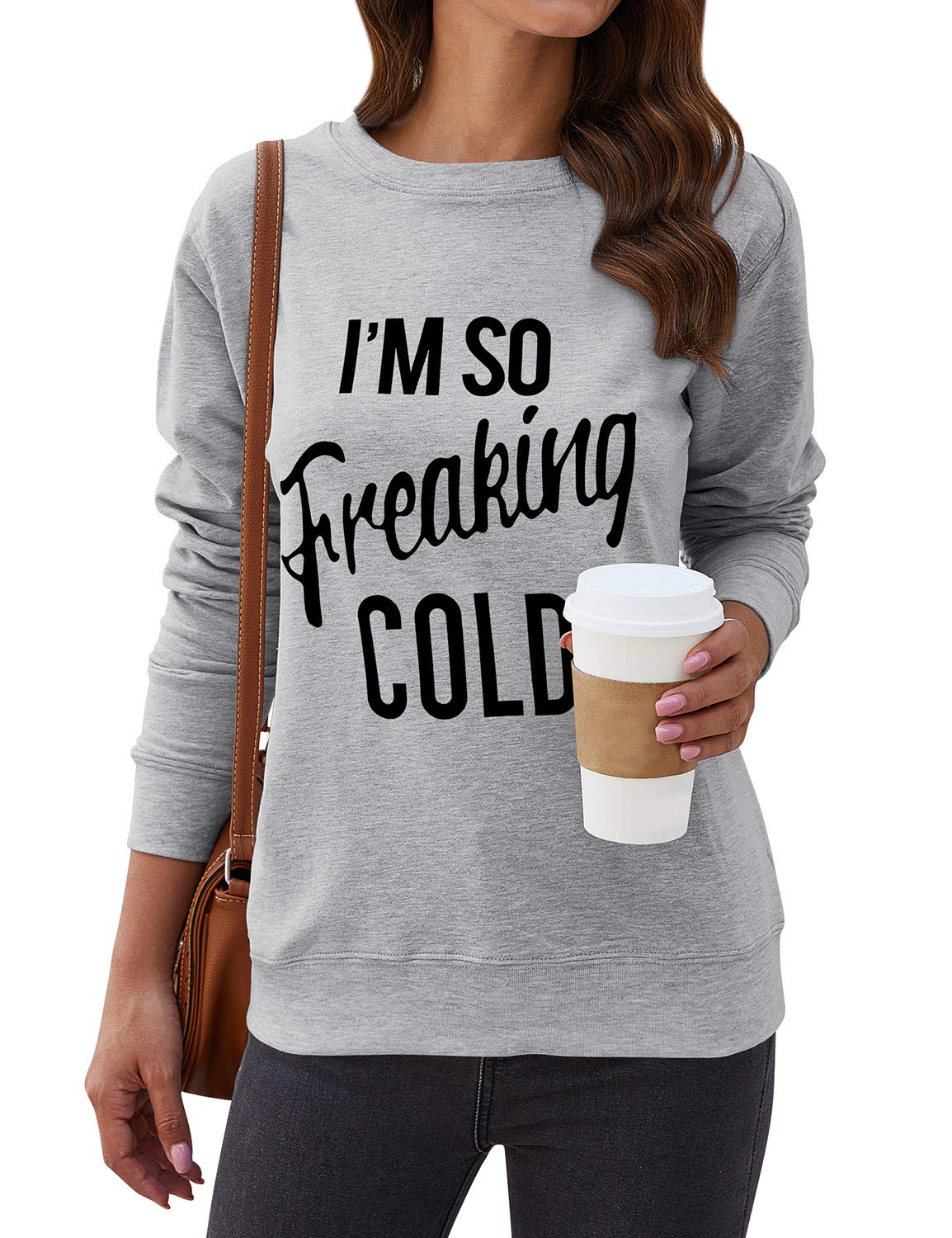 Nlife Women I am Cold Letter Long Sleeve Funny Graphic Oversized Sweatshirts Casual Christmas Sweatshirt Tops