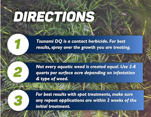 Tsunami DQ Aquatic Herbicide- Quart - 37.3 Percent Diquat Dibromide β Concentrated Aquatic Weed Killer for Lakes and Ponds - Duckweed, Watermeal, Curly Leaf, Pondweed & Many More