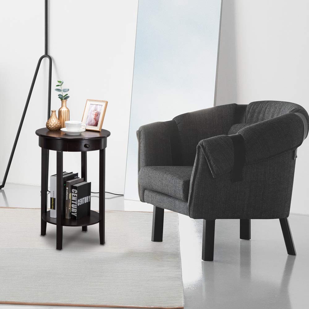 NAHDU 47x47x71CM Simple Round with Drawer Side Coffee Table Side Table End Table Brown for Livng Room
