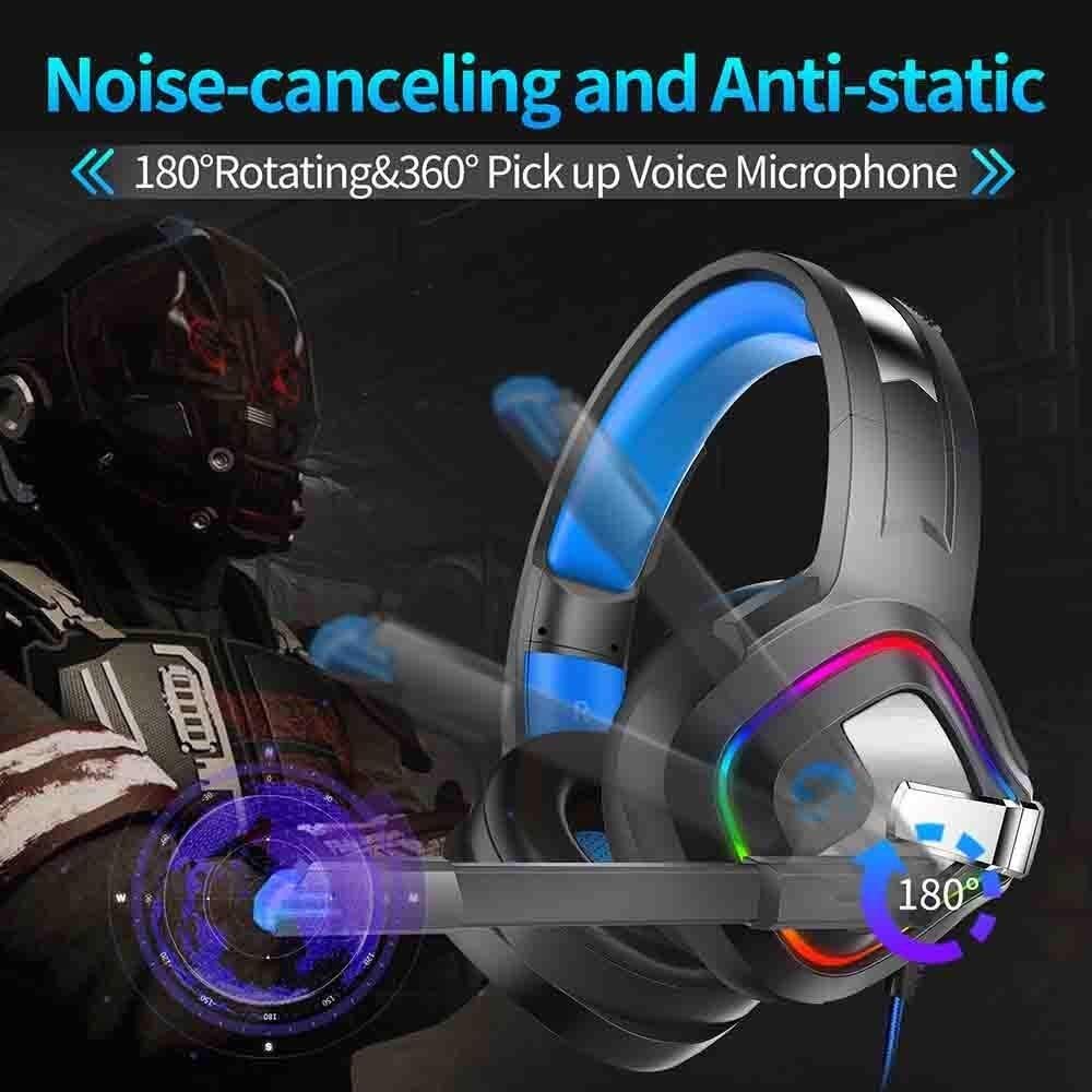 Raxinbang Headset Noise Canceling for PS4 Gaming Headset, 360 ° Pickup Microphone,Over-Ear Gaming Headphones,LED Light ,Noise Cancellation Over Ear , for Xbox One PC Laptop Tablet Mac Smart Phone